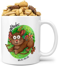 Hrnek Kočičí znamení – střelec (Náplň hrníčku: Směs slaných oříšků)