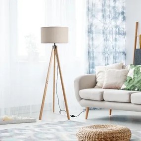 HOMCOM stojací lampa ve skandinávském stylu 40 W max. Rozměry Ø 45D x 45Š x 152V cm, borovicové dřevo, lněná béžová