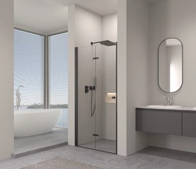 Erga Berlin, skládací sprchové dveře do otvoru 120x195 cm, 6mm čiré sklo, černý profil, ERG-V02-BERLIN-D120-BK