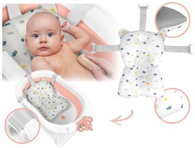 Skládací vanička pro děti a kojence s anatomickou vložkou Ricokids RK-286 v bílé a růžové barvě
