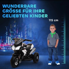 HOMCOM Dětská elektrická tříkolka Trimoto pro děti od 3 let s dobíjecí 6V baterií, hudebním klaksonem a světlomety 86x42x52 cm Černobílá