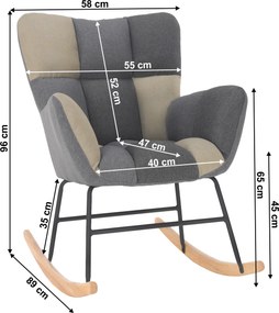 Designové houpací křeslo, patchwork šedá / béžová, KEMARO
