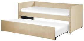 Rozkládací sametová postel 90 x 200 cm béžová TROYES Beliani