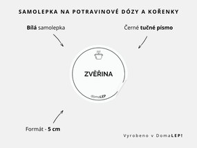 ZVĚŘINA - omyvatelná samolepka na kořenky, výběr rozměrů Ø 5 cm / 5 x 5 cm / 6 x 8 cm | DomaLEP tvar: KOLEČKO, barva: BÍLÁ - ČERNÉ písmo, velikost: Ø 5 cm - tučné písmo