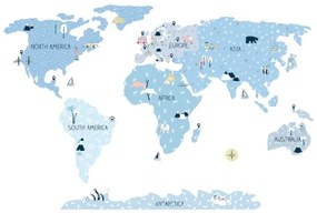 Samolepka na zeď Mapa světa modrá