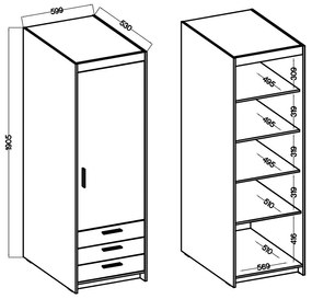 Šatní skříň ELENA 1D 3S | 59,9 cm | UNI dvířka | bílá