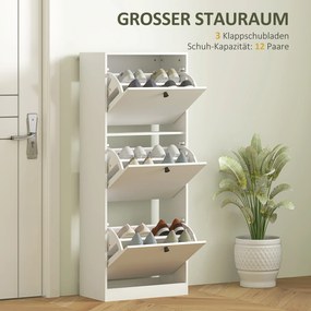 HOMCOM Botník se 3 Zásuvkami, Botník s Nastavitelnými Přihrádkami, Úzký Botník pro 12 Párů Bot 47 x 26 x 120 cm, Bílý