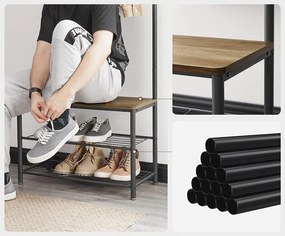 Kabátový stojan, botník, výška 175 cm, rustikální ořech a černá