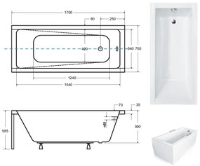 Besco Modern akrylátová vana Délka vany: 150cm