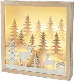 Solight LED 3D dřevěná vánoční dekorace v rámu / 12x LED / časovač / 2
