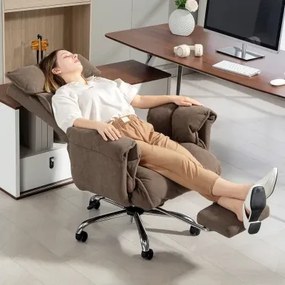 HOMCOM Ergonomická kancelářská židle, naklápěcí opěrka zad, podnožka, měkká látka, světle hnědá