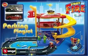 Bburago STREET FIRE Parkovací herní sada - garáž se dvěma autíčky 1:43