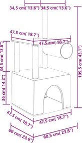 Škrabadlo pro kočky se sisalovými sloupky krémové 109,5 cm 172058