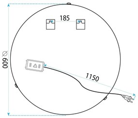Tutumi Zrcadlo ⌀60 cm s vyhříváním a regulovatelným LED osvětlením , transparent