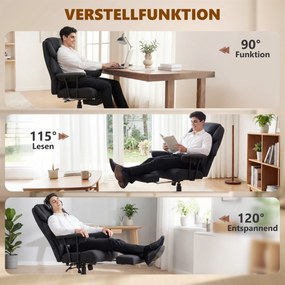 HOMCOM kancelářské křeslo s 3D hnětením a masáží a opěrkou nohou — výškově nastavitelné, vysoký opěrák, potah Leathaire, černé