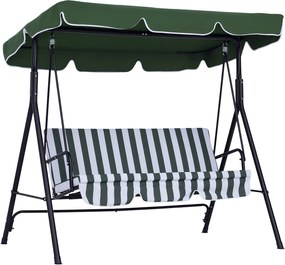 Outsunny 3-místná zahradní houpačka s nastavitelnou markýzou a ocelovou konstrukcí pro balkon, terasu, patio, nosnost 200 kg, 172x110x153 cm, zelená |