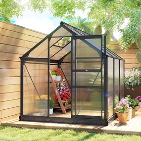 Zahradní skleník Outsunny z polykarbonátu 3,65 m² hliníkový skleník pro zahradu 190 x 192 x 201 cm odolný vůči UV záření, se zpevněným základem, okap…