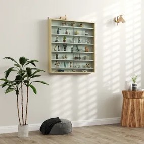 HOMCOM vitrína pro sbírky Nástěnná vitrína 80 x 9,5 x 83 cm 6 výškově nastavitelných polic 2 posuvné skleněné dveře