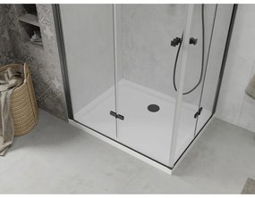 Mexen Lima Duo, sprchový kout s 2-křídlými skládacími dveřmi 90 (dveře) x 80 (dveře) cm, 6mm čiré sklo, černý profil + slim sprchová vanička 5cm bílá s černým sifonem, 856-090-080-70-02