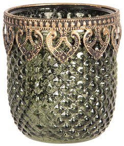 Zeleno zlatý skleněný svícen s patinou Tealight - 8*9 cm