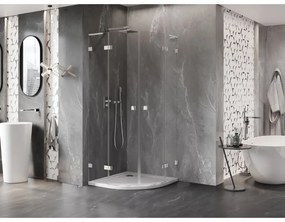 Mexen Lunar, L půlkruhový výklopný sprchový kout 80 x 80 cm, 8mm čiré sklo, chromový profil, 833L-080L-080P-01-00