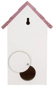 Bílo-růžová dřevěná budka pro ptáčky s květy a motýly – 15x10x22 cm
