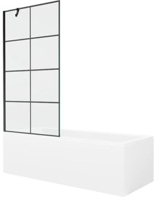 Mexen Cubik obdélníková vana 150 x 70 cm s krytem a jedním skládacím zástěnou 90 cm, černý vzor - 550315070X9509007077
