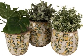 Béžový keramický obal na květináč s citróny Lemons M - Ø 15*15 cm