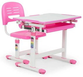 Annika dětský psací stůl, dvoudílná sada, stůl, židle, výškově nastavitelné, růžová