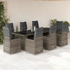9dílný zahradní bistro set s poduškami šedý polyratan 3277280