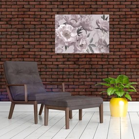 Skleněný obraz - Vintage květy pivoněk (70x50 cm)