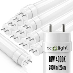 ECOLIGHT SADA 10x LED trubice 120cm 18W 2880lm 4000K