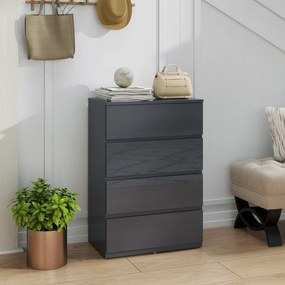 HOMCOM komoda se 4 zásuvkami, vysoce lesklý úložný nábytek, soft-close, 55 x 34 x 80 cm, šedá