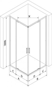 Mexen Exo, 2-křídlý ​​sprchový kout 70 x 70 cm, 6mm čiré sklo, černý profil, 8110-070-070-70-00