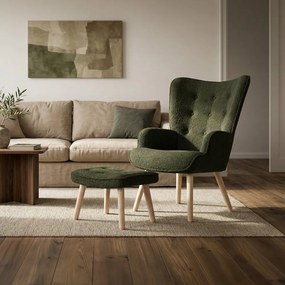 Relaxační křeslo ušák PARIS II + taburet – masiv, látka, zelená Autronic