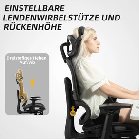 HOMCOM Ergonomická kancelářská židle s opěrkami, opěrkou hlavy, bederní oporou, výškově nastavitelná, otočná židle s funkcí houpání, sklopným mechani…