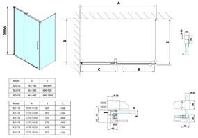 Polysan ROLLS LINE boční stěna 1000mm, výška 2000mm, čiré sklo RL3415