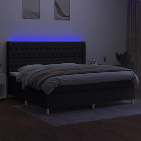 Box spring postel s matrací a LED černá 200x200 cm textil 3139143