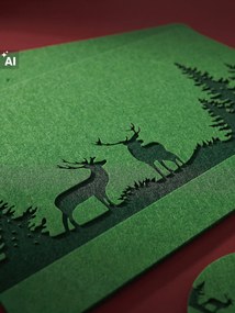 Sinsay - Sada prostírání a podtácků s lesním motivem - tmavě zelená