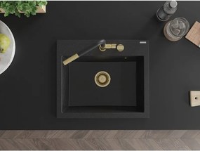 Mexen Oscar, 1-komorový granitový dřez 580x490x205 mm, černá-stříbrná metalíza, 6519581000-73-G