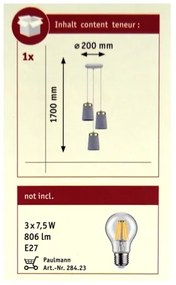 Paulmann 79627 - Lustr na lanku NORELL 3xE27/20W/230V beton