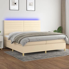Box spring postel s matrací a LED krémová 200x200 cm textil 3135546