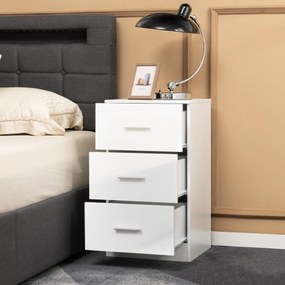 Costway Noční stolek se 3 zásuvkami s vysokým leskem – 37,1 × 34,2 × 66,5 cm