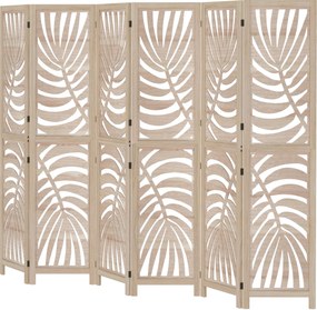 HOMCOM Paraván do interiéru ze dřeva 6 panelů 240 x 170 cm, skládací a přenosný, motiv listů, odnímatelný design, přírodní dřevo