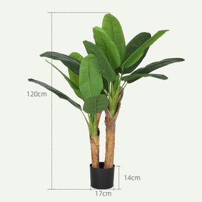 Umělá banánová rostlina HOMCOM 120 cm s květináčem a 15 listy – Dekorativní rostlina pro interiéry