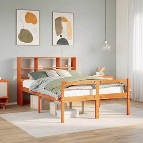 Postel s knihovnou bez matrace hnědá 140 x 190 cm masivní dřevo 3322030