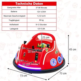 Costway 12 V dětské nárazníkové auto 360 otočení o stupeň s hudbou a světly