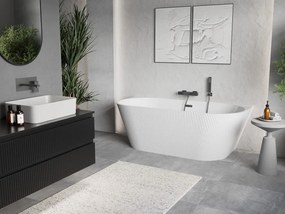 Mexen Oris, volně stojící rýhovaná vana 150 x 75 cm, bílá lesklá, broušený grafit přepad, 52871507500-66