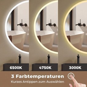 Costway Kulaté zrcadlo Ø70 cm s osvětlením a nástěnné zrcadlo proti zamlžování