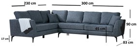 Designová rohová sedačka Wallis 300 cm tmavě šedá - levá